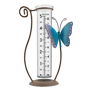 La Crosse 704-71077-INT 5 inch Capacity Glass Blue Butterfly Rain Gauge