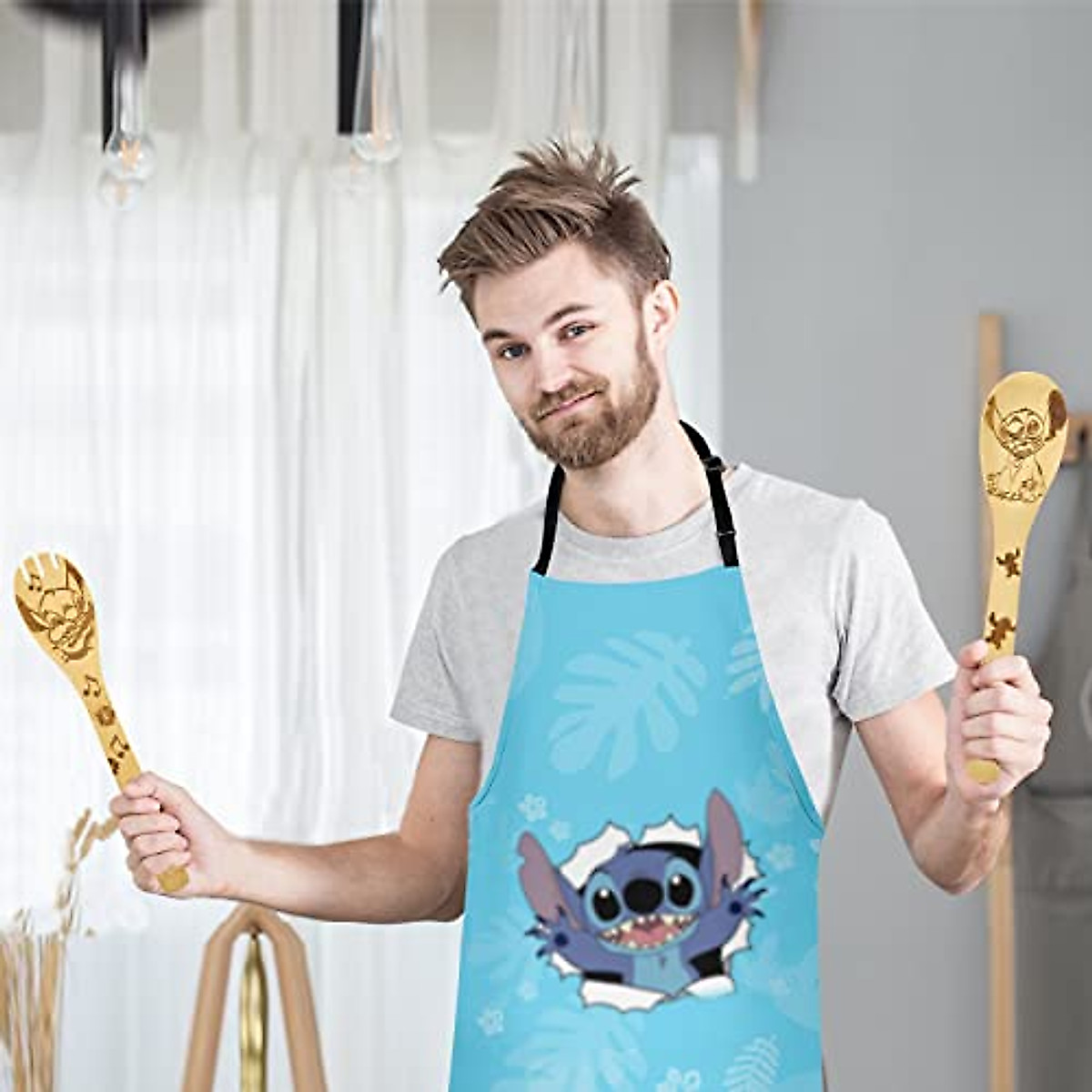 Christmas Gift for Women Mom Birthday Gift from Daughter - Wooden Spoons for Cooking Bamboo Kitchen Cooking Utensils Set with Apron Oven Mitt Potholder Set - Great Mother's Day Gift