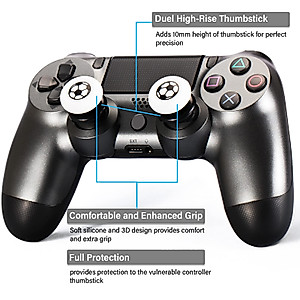 Playrealm FPS Thumbstick Extender & Printing Rubber Silicone Grip Cover 2 Sets for PS5 Dualsenese & PS4 Controller (Soccer)