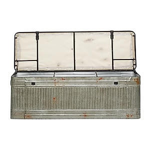 Deco 79 Metal Room Storage Bench Galvanized Entryway Bench with Cream Burlap Top, Bench 50" x 16" x 18", Gray