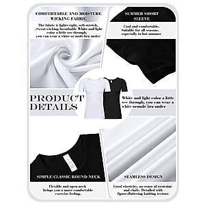 2 Pieces Women Long Sleeve Workout Shirt Seamless Workout Shirts with Thumb Holes Fitted Top Sports Yoga Athletic Shirt Top (Short Sleeve White, Black, X-Small)
