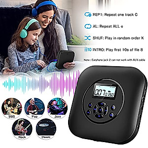 Gueray CD Player Portable for Car Portable CD Player with Dual Stereo Speakers 1800 mAh Rechargeable CD Player for Car with Anti-Skip Protection Walkman CD Player with Headphones and AUX Cable