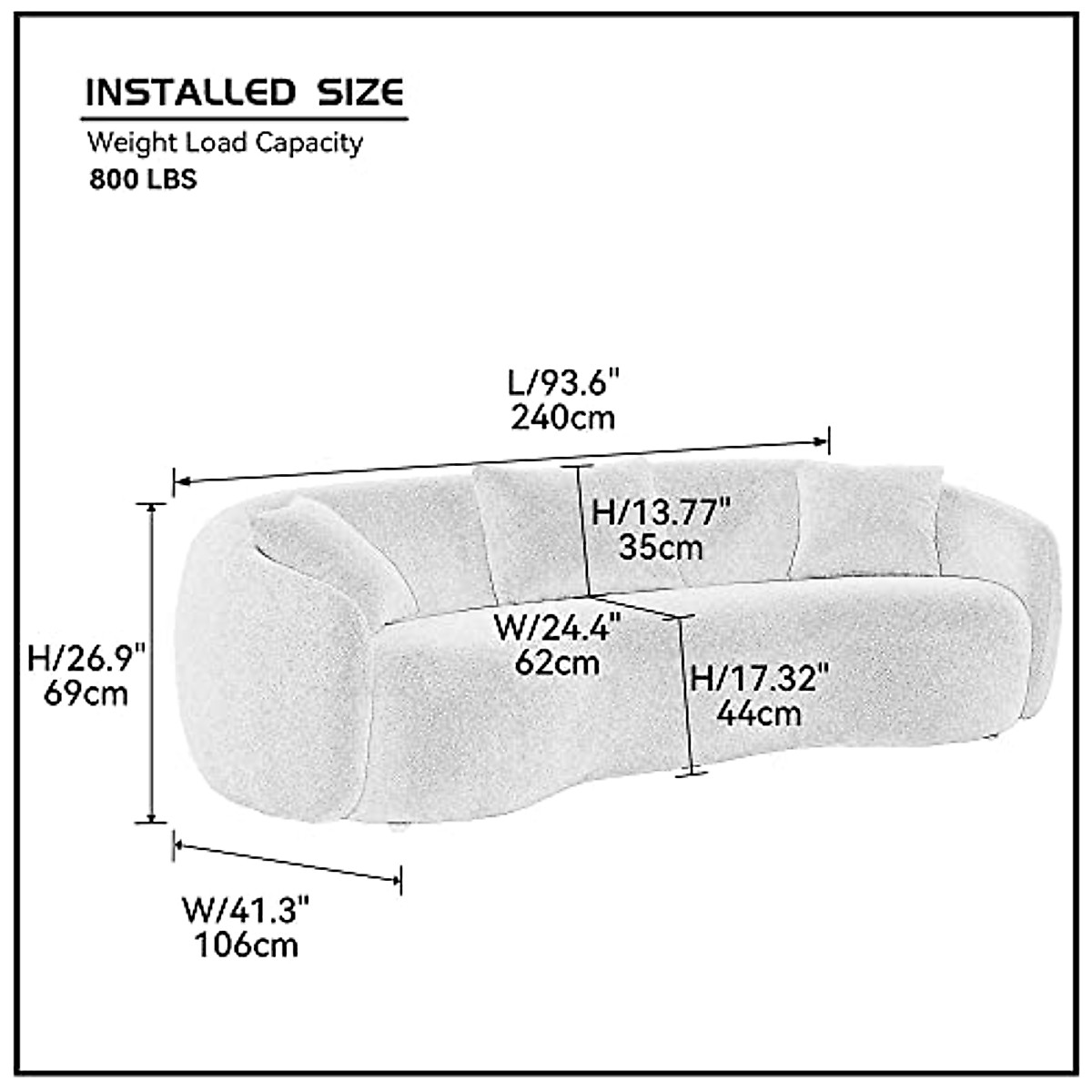 Modern Cloud Curved Sofa Mid-Century Comfy Half Moon Boucle Couch,Luxury 4-Seat Fabric Upholstered Leisure Deap Seat Sectional Sofá with 3 Throw Pillows for Living Room