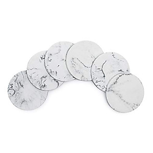 Essentra Home Set of 6 White Marble Coasters for Drinks, Soft Felt Bottom Protects Your Furniture from Scratches, Absorbent 4 Inch Coasters