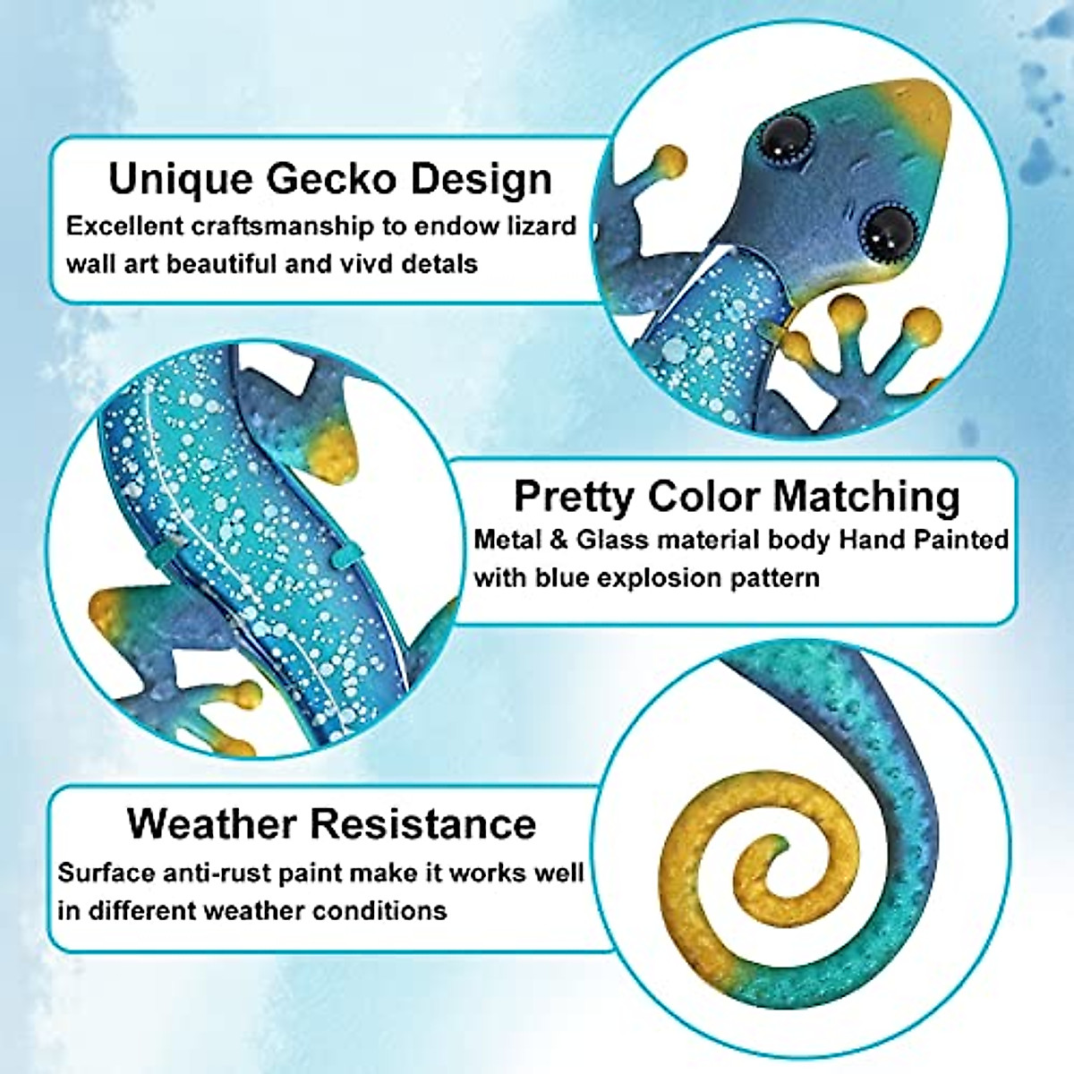 LIFFY Metal Lizard Wall Decor Outdoor Indoor Metal Wall Art Gecko Hanging Decorations Metal and Glass Garden Theme Home Decorations for Garden Living Room Bedroom