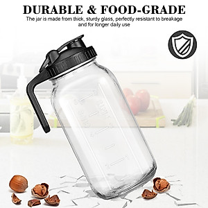 Mason Jar Pitcher with Pour Spout Handle Lid, 64OZ/2 Quart Wide Mouth Glass Pitcher with Airtight Seal Lid, Heavy Duty Pitcher with lid Nice for Breastmilk, Cold Brew Coffee, Iced Tea, Fruit Tea