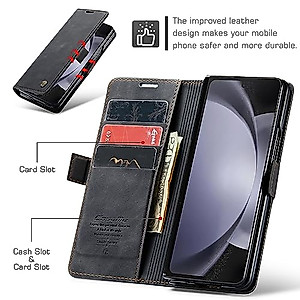 phone flip case Compatible with Samsung Galaxy Z Fold 5 Premium PU Leather Wallet Case, 2 in 1 Flip Magnetic Wallet Cover Case, Matte Soft Leather + TPU Bottom Shell Case W Card Holder+Money Pocket ph