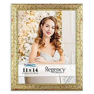 Icona Bay 11x14 Gold Picture Frame, French Baroque Style Photo Frame 11 x 14, Wall Mount or Table Top, Regency Collection