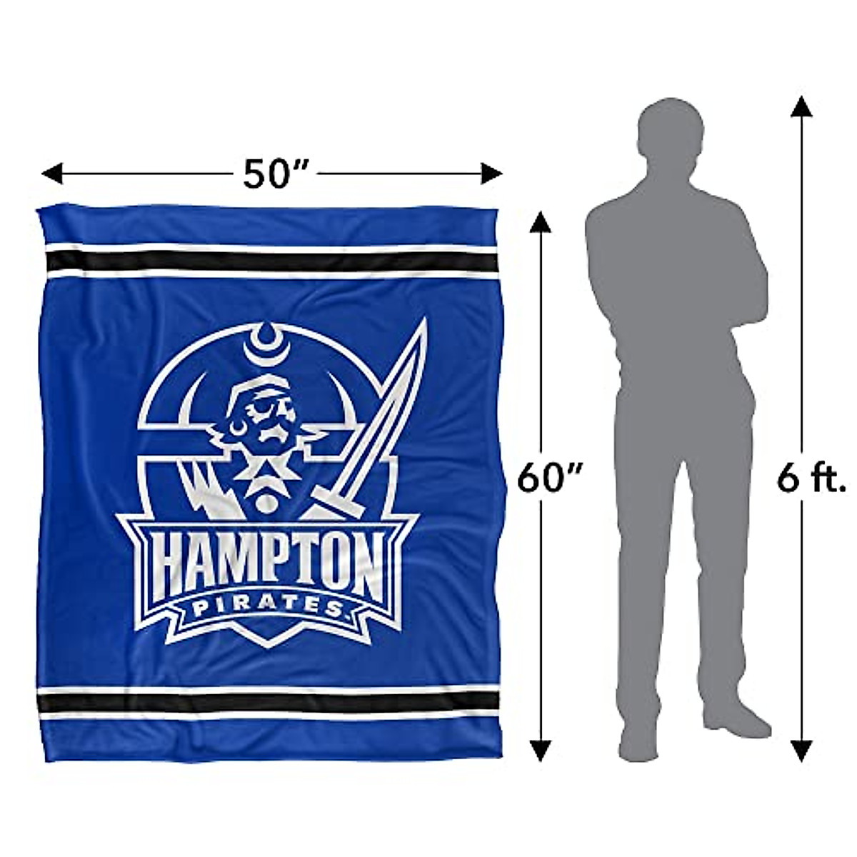 Hampton University Pirates Blanket, 36"x58" Primary Logo Stripes, Silky Touch Super Soft Throw