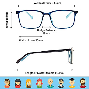 Blue Light Blocking Glasses for TV Phone Computer Gaming Screen Men and Women, TR90 Frame, Anti Eyestrain UV, 2 Pack