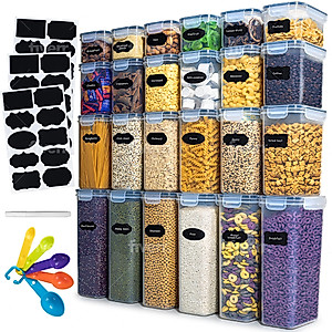 Eshaqzai Stackable Food Storage Containers for Pantry, 24 PCS Air Tight Food Storage Containers with Lids for Cereal,Pasta,Sugar,Flour,Pet & Clear Plastic Containers for Pantry Organization