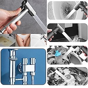 1-In-2-Out Dual Control Valve, 1-In-2-Out Washing Machine and Toilet Faucet, Dual Control Valve for Bidet, Bathroom Faucet Double Handle Dual Control with Pull Out Sprayer (1 Set Silver)