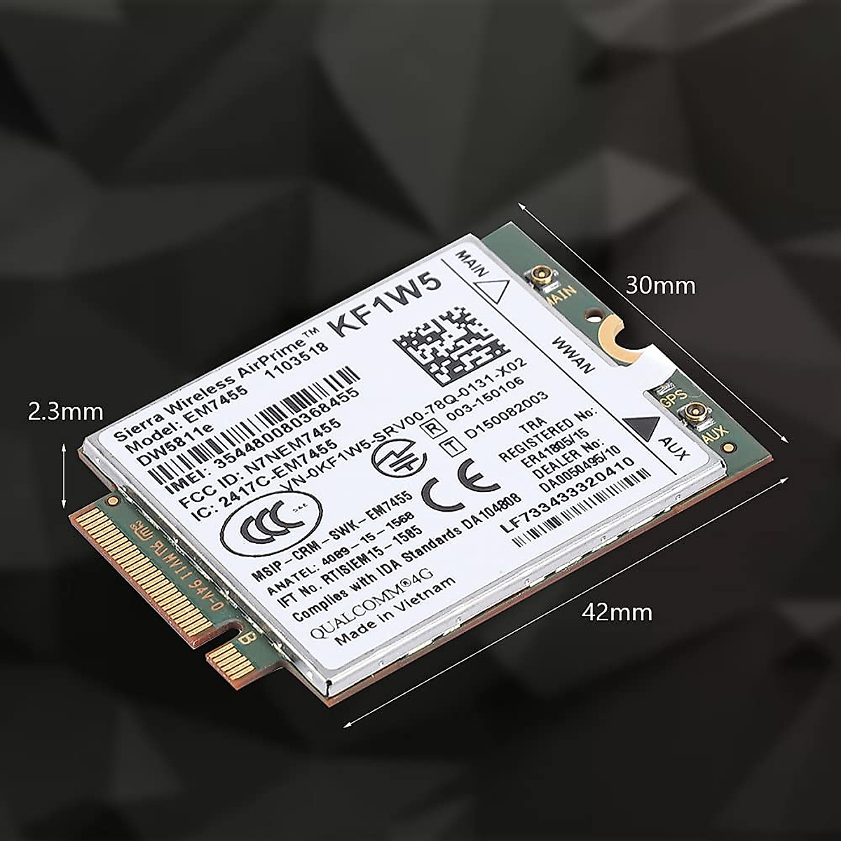 EM7455 4G Module Network Card, PCIe M.2 Replacement EM7455 Network Card for DW5811e 3P10Y 300 Mbps 4G LTE WWAN NGFF Card Module Fit for PC Laptops