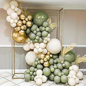 RUBFAC 65 Pcs 12 Inches Sage Green Gold Confetti Balloons Kit, Green Gold Sand White Party Balloons with Ribbons for Tiana Birthday, Wedding, Baby Shower, Graduation, Eucalyptus Party Decorations