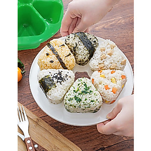 6 in 1 Onigiri Mold Triangle Sushi Mold Multifunctional Rice Ball Mold for Making and Storing Sushi - Once Quickly Make 6pcs Onigiri Green
