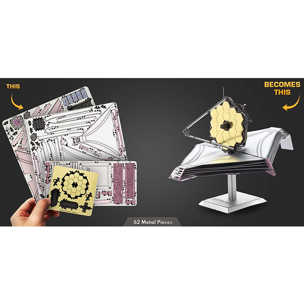Fascinations Metal Earth James Webb Space Telescope 3D Metal Model Kit Bundle with Tweezers