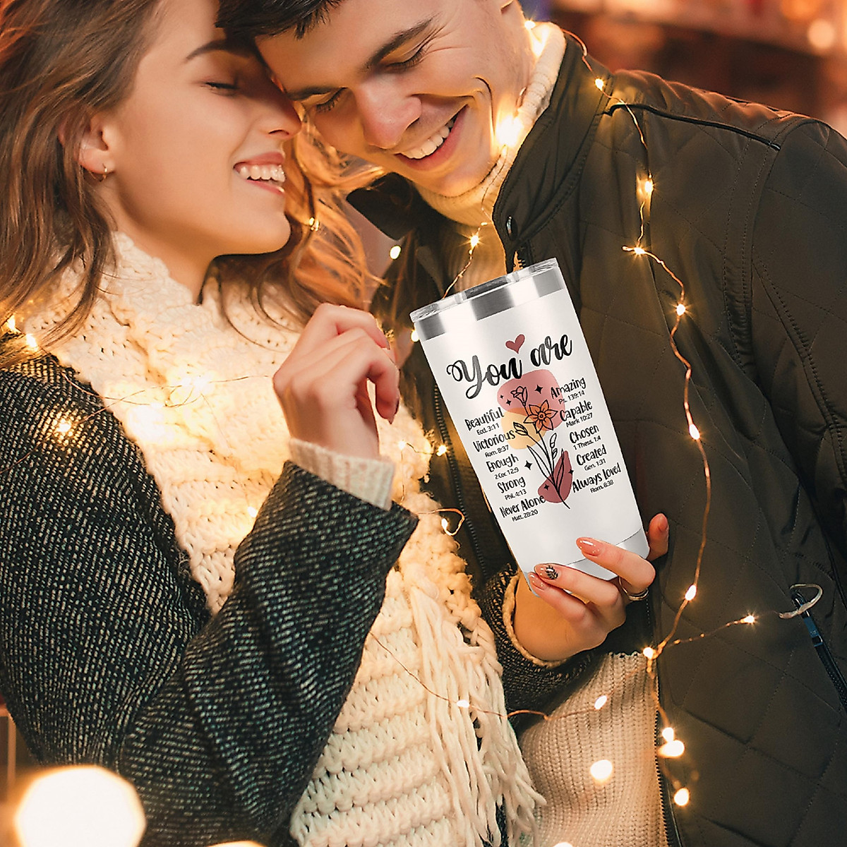 Lallamotion Christian Coffee Tumbler - Encouraging Gifts for Women, Mom, Sister, Wife & Pastor - 20oz White Tumbler