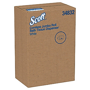 Scott Pro Jumbo Roll (JRT) Coreless Toilet Paper Dispenser (34832), 14.13” x 13.39” x 5.87”, White