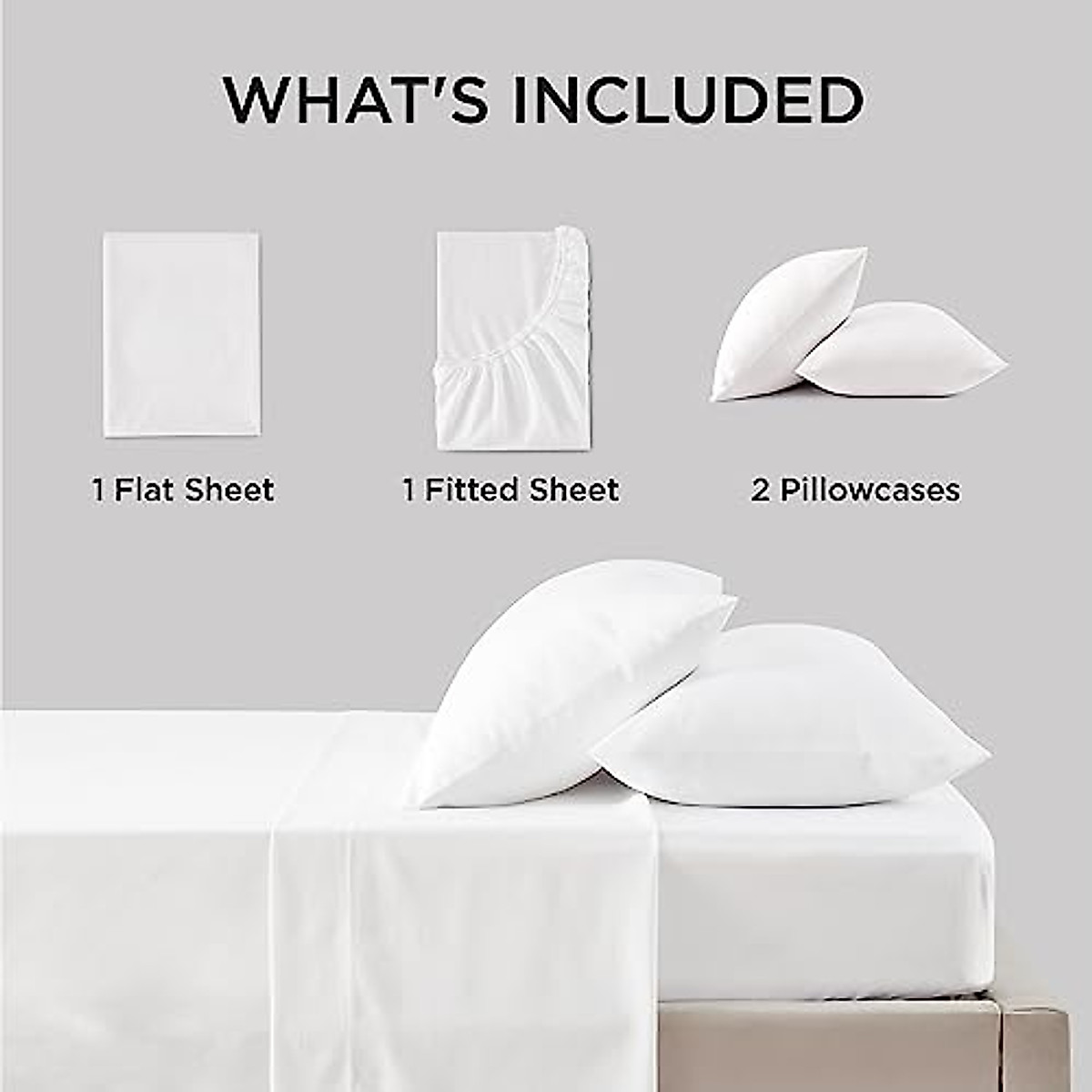 Bedsure Twin Sheets for Kids - Polyester & Rayon Derived from Bamboo Cooling Bed Sheets, Deep Pockets Fits up to 16", Breathable, Wrinkle Free and Soft Twin Sheet & Pillowcase Sets - White