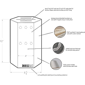 360 Knife Block MAX (Black) - magnetic, rotating, knife block - NOW holds 20+ knives w/top slots and 12" blade capacity