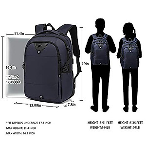 INSAVANT Laptop Backpack 17 Inch Water Resistant Backpacks Durable College Travel Daypack Anti Theft with USB Charging Port Best Gift for Men Women(17 Inch, Dark Blue)