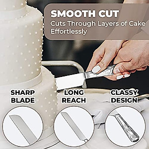 Orblue Wedding Cake Knife and Server Set - Premium, Beautifully Engraved Cutting Set - Elegant Keepsake for Newlyweds Silver