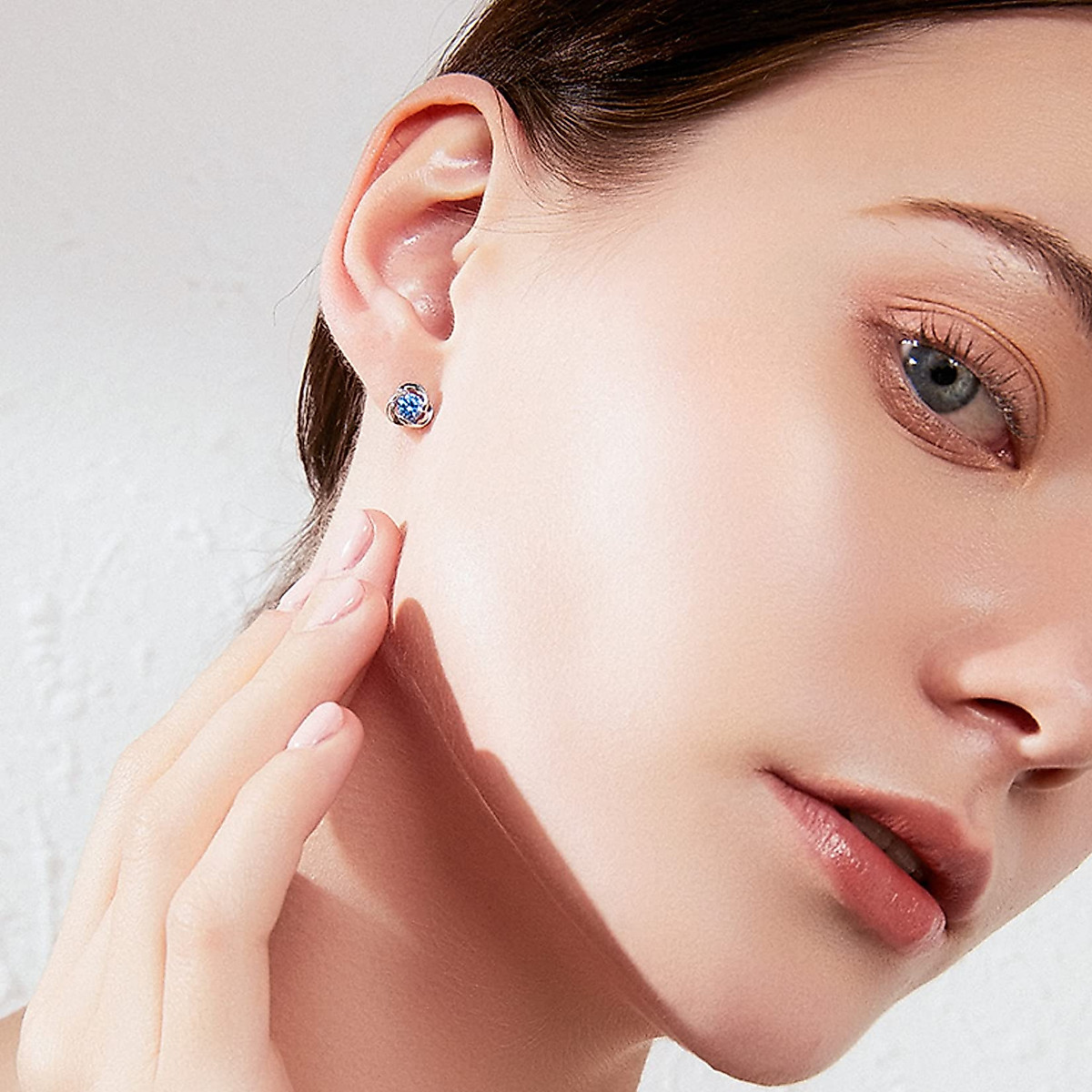 Earrings for Women,Clover Stud 925 Hypoallergenic Sterling Silver for Sensitive Ears, Blue Cubic Zirconia,Ideal Gifts for Women,Mom,Wife,Female