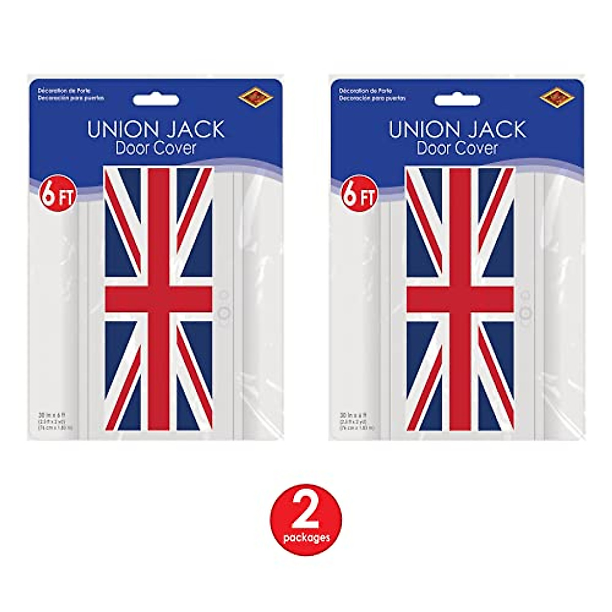 Beistle 2Piece Union Jack Door Covers, 30" x 6', , Red/White/Blue