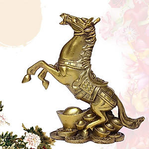 OHAYA Fengshui Brass Rich Horse Standing Statue Wealth Horse Stallion Loving/Playing Handmade Art Figurine Sculpture Home Decor Collectible Gift