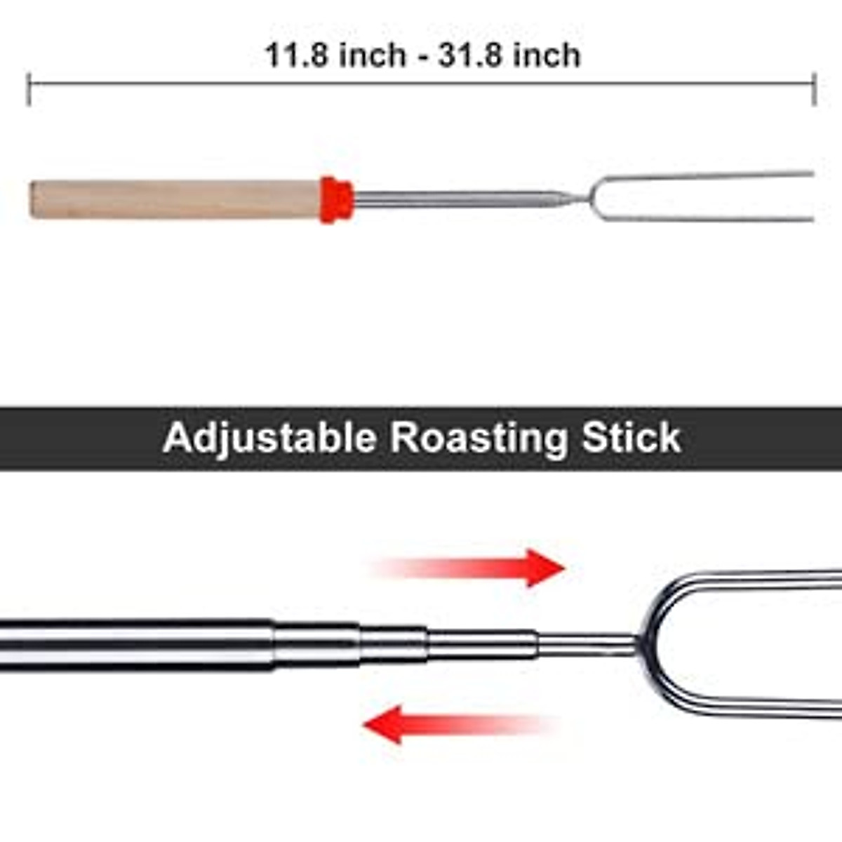 4Pack Marshmallow Roasting Sticks Extendable 32inch Long Metal Barbecue Skewers For Grilling Set,Telescoping Smores BBQ Forks, Fire Pit Sticks for Hot Dogs,Camping,Bonfire