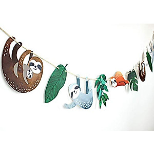 Sloth Party - Watercolor Garland | Sloth Birthday Decorations | Photo Prop | Tropical Leaves, Sloth Garland, Sloth Baby Shower, Let's Hang