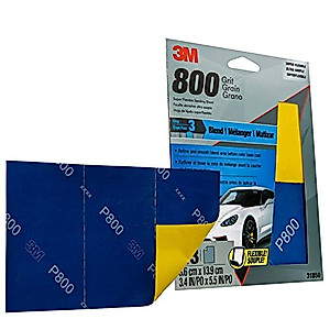 3M Super Flexible Sanding Sheets, 31850, 800 Grit, 3.4 in x 5.5 in, 3 Sheets Per Pack