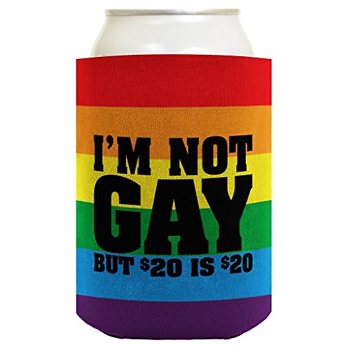 Funny Beer Coolie I'm Not Gay But $20 is $20 Funny Gift 2 Pack Can Coolie Drink Coolers Coolies Rainbow