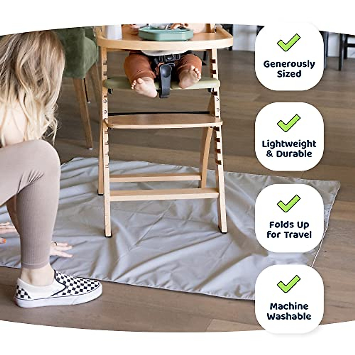 Tiny Twinkle Mess-Proof Splat Mats for Under high Chairs or Table Cover Art Projects for Baby and Toddler - Waterproof, Washable Floor or Table Splash mat 51" x 51" (Boho Rainbow)