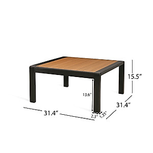 Christopher Knight Home Sornsa Outdoor Aluminum Frame Sets, Outdoor Sectional Sofas with Table Set, Aluminum Frame Sofas Sets, Polywood Accents Seating Patio Furniture Conversation Sets, Black