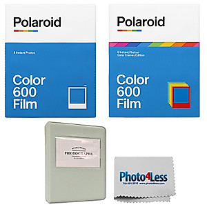 Polaroid Color Film for 600 Color Frame + Polaroid Color Film for 600 (8 Exposures) + Photo Album for Wide Prints Holds 32 Prints + Cloth