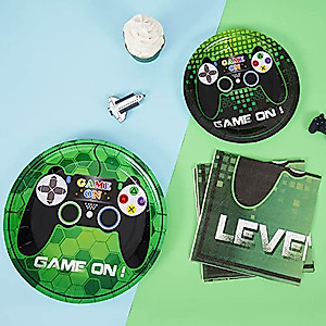 WERNNSAI Game Party Supplies Kit - Video Game Themed Party Packs for Boys Kids Birthday Game Lovers Dinner Dessert Plates Napkins Serves 16 Guests 48 Pieces