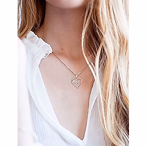 INFUSEU 444 Necklace Angel Number Sterling Silver Dainty Heart Pendant for Women Teen Trendy Numerology Jewelry Birthday Gifts for Girlfriend Daughter