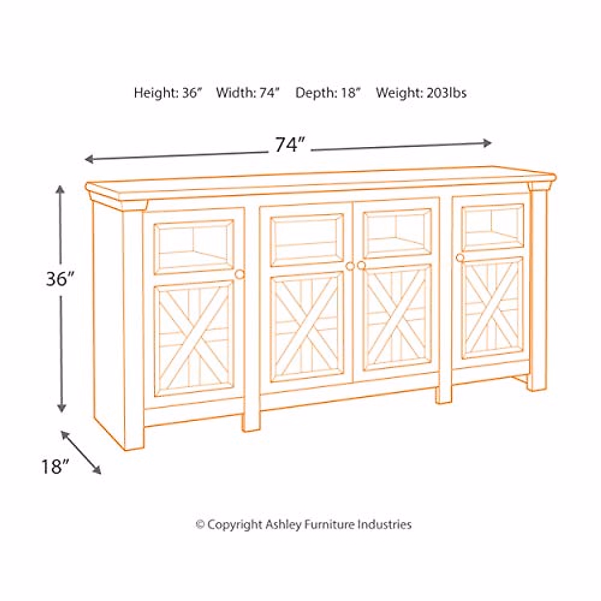 Signature Design by Ashley Bolanburg Two Tone Farmhouse TV Stand, Fits TVs up to 72", 3 Cabinets and Adjustable Storage Shelves, Whitewash