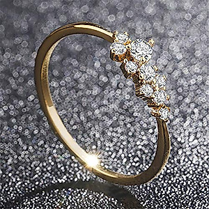 Simple 18k Gold plated Rings for Teen Girls White Studded Eternity Wedding Ring 925 Sterling Silver Plated Engagement Stackable Rings Women Fashion Jewelry Gift for her