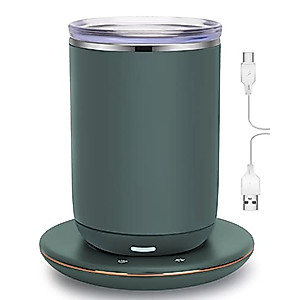 Temperature Control Smart Mug with Lid, Coffee/Tea Mug Warmer - Self Stirring, 11oz, Auto Temperature Control 131℉, USB Corded Electric, 8 Hours Auto Shut Off (Dark Green)