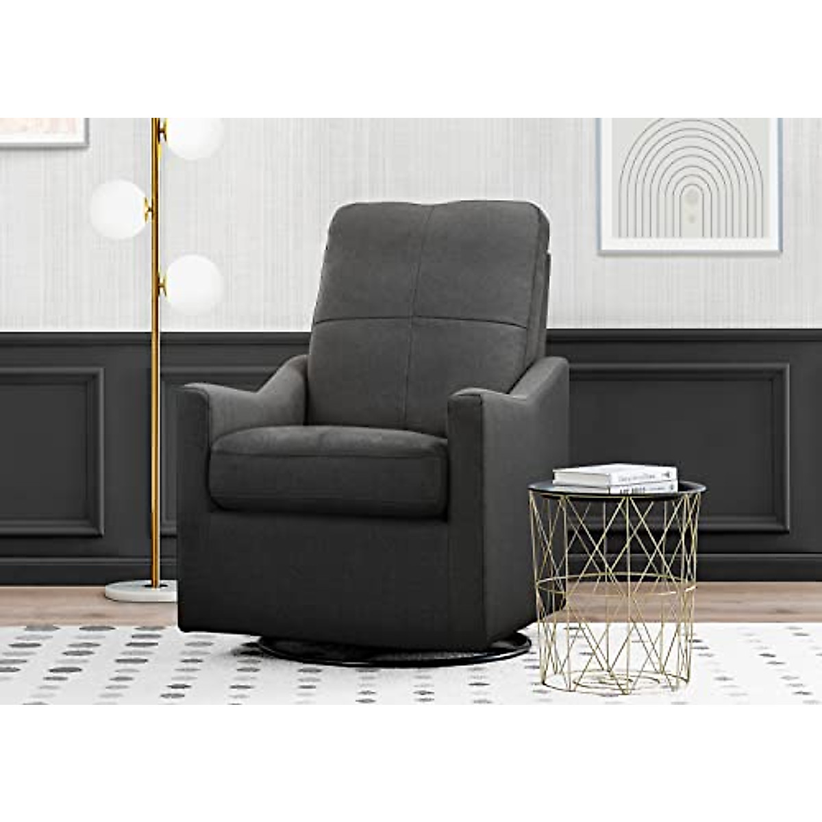 Delta Children Kenwood Glider Swivel Rocker Chair, Dark Grey