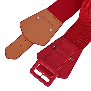 CHIC DIARY Waist Belt Women's Thick Stretchy Retro Chunky Buckle Belts Wide Leather Cinch Belts For Jeans Dresses Pants (Red, One Size)