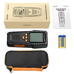Proster Pinless Wood Moisture Meter, Non-Destructive Moisture Tester for Wood Wallboard Masonry;Detect up to 3/4 Inch Below Surface, Backlit Color LCD , Visual/Audible Alarm, with Storage Case