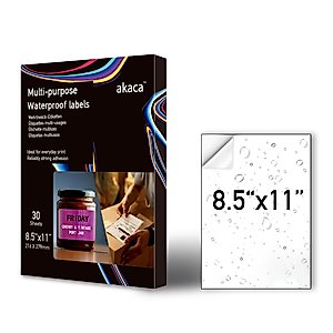 akaca Sticker Paper, 8.5x11, Printable Vinyl Self Adhesive Paper 30 Sheets, Matte White Waterproof Tear Resistant for Laser & Inkjet Printer, 216 x 279 mm