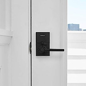 Kwikset 99170-004 SmartCode 917 Keypad Keyless Entry Contemporary Residential Electronic Lever Lock Deadbolt Alternative with Halifax Door Handle and SmartKey Security, Matte Black