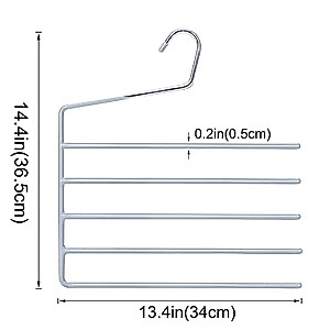 Nature Smile 4 Pack Heavy Duty Multi Layers Metal Pant Slack Hangers,Non-Slip 5-Tier Open-Ended Pants Hanger Closet Storage Organizer for Garden Flags Trousers Jeans Scarf(Silvery Grey Color