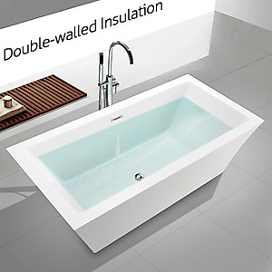 Vanity Art 59" X 30" Freestanding Bathtub | Home Improvement Bathtubs with Contemporary Design for Soaking and Bathing, Overflow and Pop-up Drain with UPC Certified, Acrylic, VA6817-S