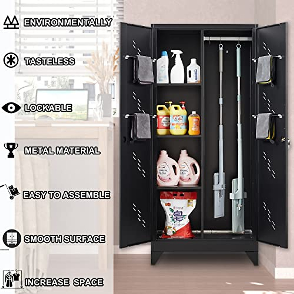 VASAAOSD Garage Storage Cabinet and Locker,Metal Storage Cabinet and Office Storage,Cabinets for Storage with Doors,Wardrobe Cabinet and Locking Cabinet for Kichen,Home,Office