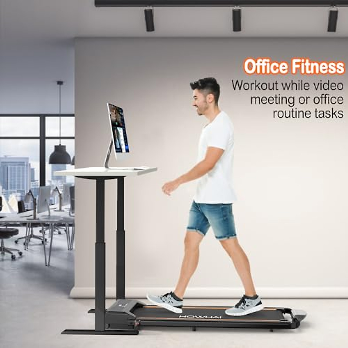 HOWHAI Treadmill, Walking Pad Treadmills for Home with 2.5HP, Speed 6.2-7.6MPH Walking Pad with Handle Bar, Foldable Treadmill, Remote Control and LED Display, Space-Saving for Home Office(Orange)